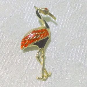 Vintage | Jewelry | Vintage Gold Tone Enameled Crane Brooch | Poshmark